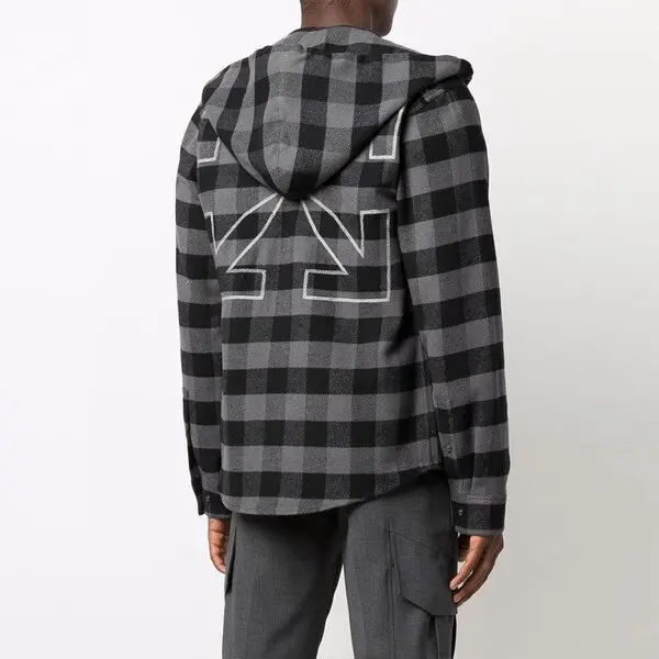 Off-White Arrow Flannel Plaid Crossover Long Sleeves Shirt