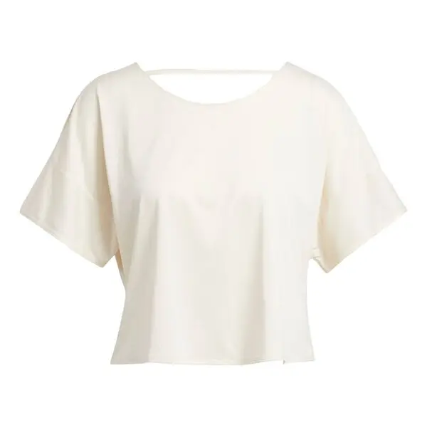Adidas Primeblue Back Hollow Out Round Neck Short Sleeve Top - Creamy