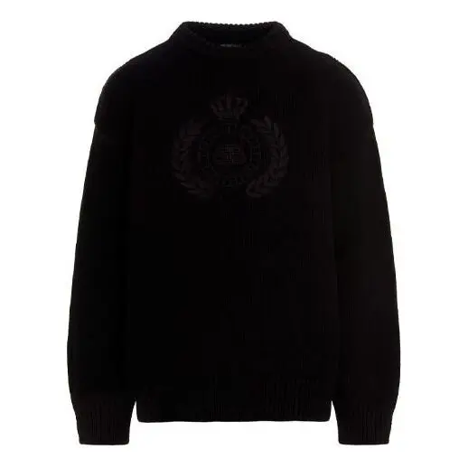 Balenciaga Bb Laurel Crown Logo Crewneck Knitted Sweater - Black