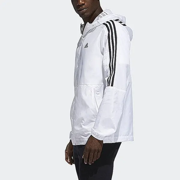 Adidas Sporty Zip-up Hooded Jacket With Striped Details