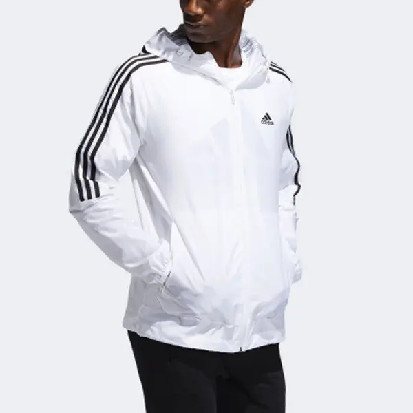 Adidas Sporty Zip-up Hooded Jacket With Striped Details