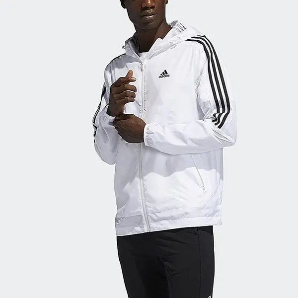 Adidas Sporty Zip-up Hooded Jacket With Striped Details