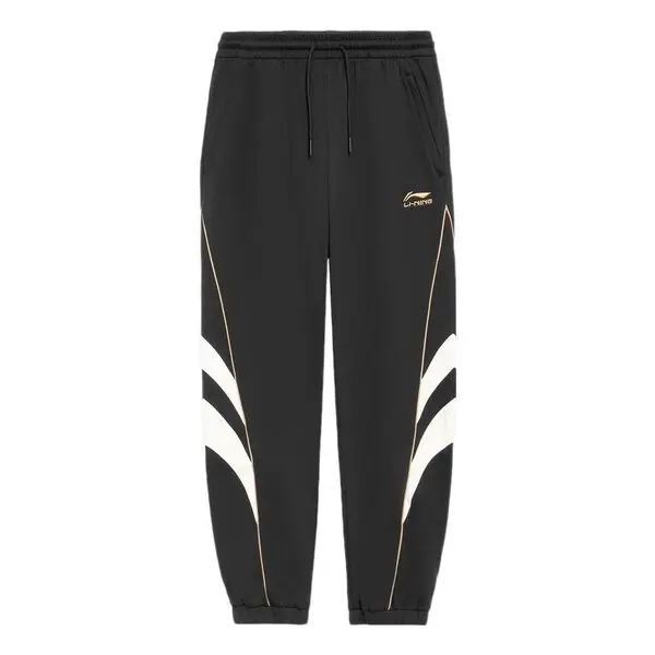 LI-NING Color Block Graphic Sweatpants 'black White - Black/white/yellow