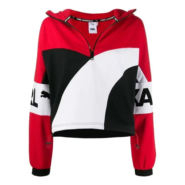 PUMA X Karl Lagerfeld Color Block Half-zip Hoodie - Red/white/black