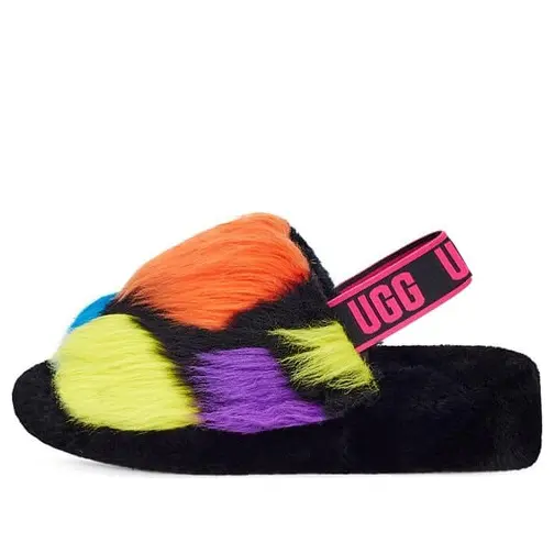 UGG Fluff Yeah Party Spots Slipper - Black/pink