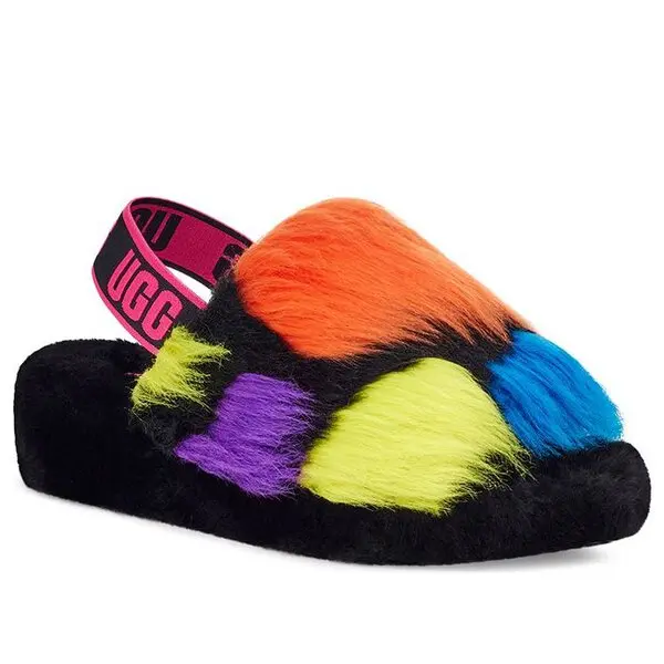 UGG Fluff Yeah Party Spots Slipper - Black/pink