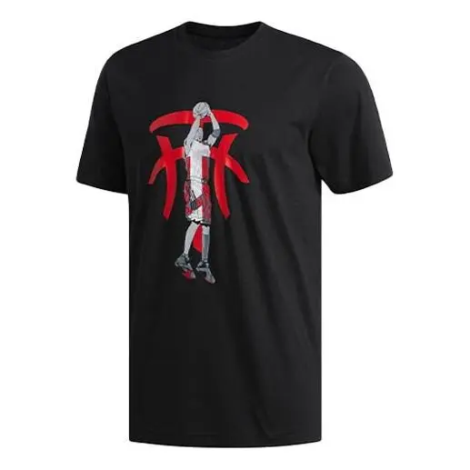 Adidas Basketball Sports Round Neck Pullover Printing Short Sleeve - Black