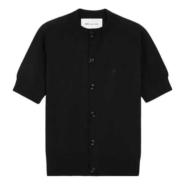 AMI Paris Wool Short Sleeves Cardigan - Black