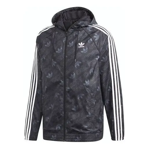 Adidas Originals Mono Logo Hooded Windbreaker Jacket - Black