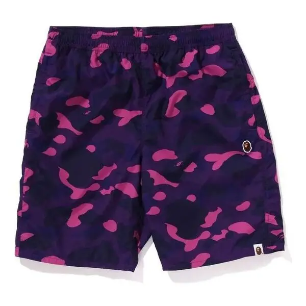 A BATHING APE Color Camo Ape Head Beach Shorts - Purple