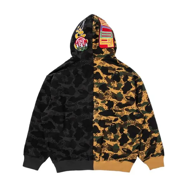 A BATHING APE X Clot Camo Split Shark Relaxed Fit Full Zip Hoodie - Black