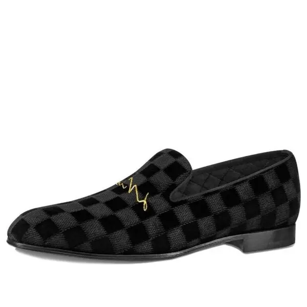 LOUIS VUITTON Auteuil Velvet Loafers - Black/grey/gold