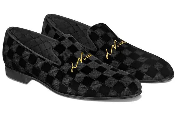 LOUIS VUITTON Auteuil Velvet Loafers - Black/grey/gold