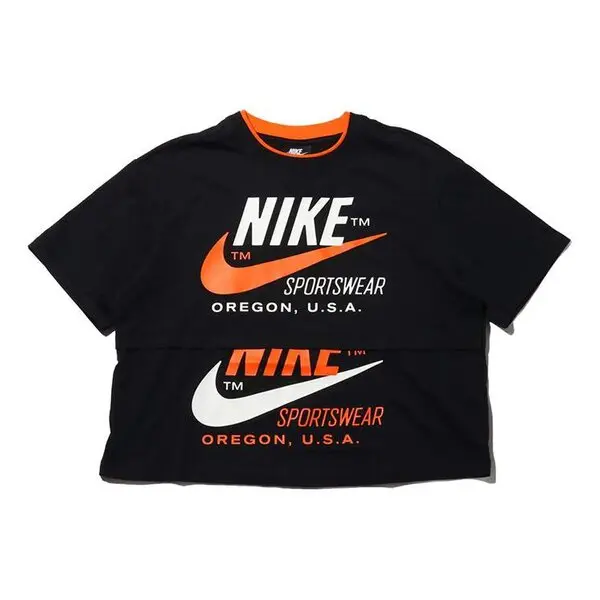 Nike Logo Splicing Short Sleeve - Black