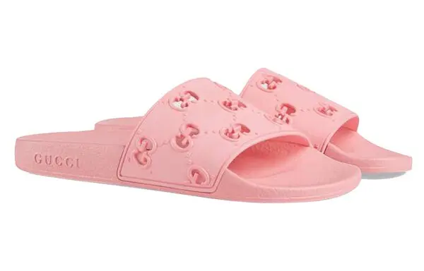 Gucci Gg Slide Rubber Sandals - Pink