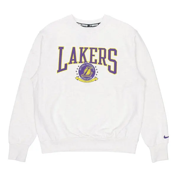 Nike Nba Los Angeles Lakers Fleece Lined Stay Warm Pullover Round Neck Sports Gray White - Default Color