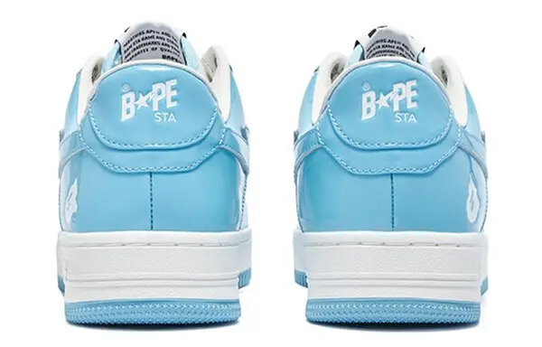 A BATHING APE Sta Patent Leather Sneakers - White Blue