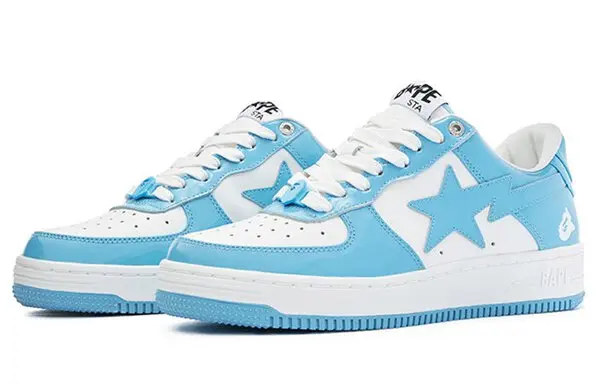 A BATHING APE Sta Patent Leather Sneakers - White Blue