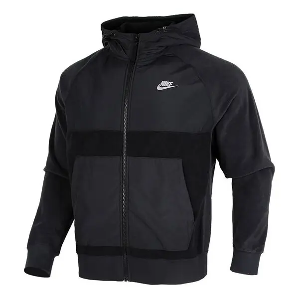 Nike Splicing Pullover Fleece Lined Hoodie - Black