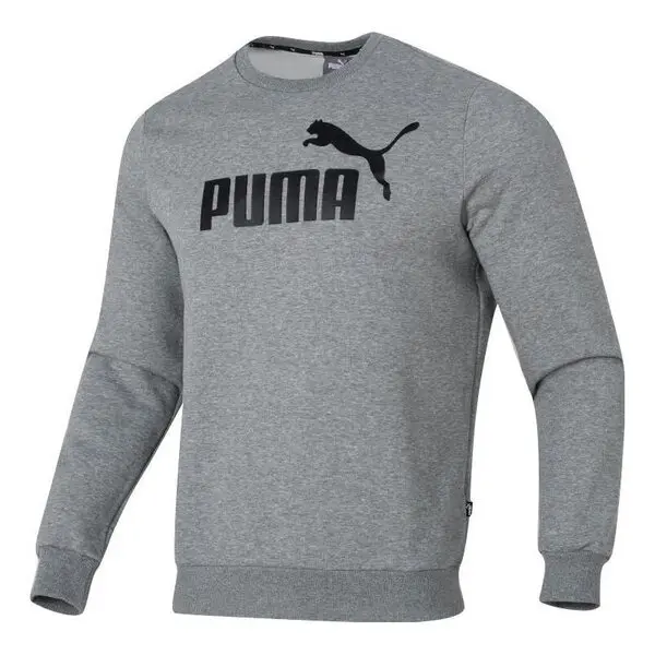 PUMA Letter Print Fleece Pullover Sweatshirt - Grey/black