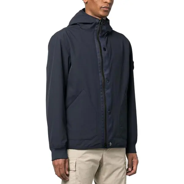 Stone Island Zip-up Hooded Jacket - Navy