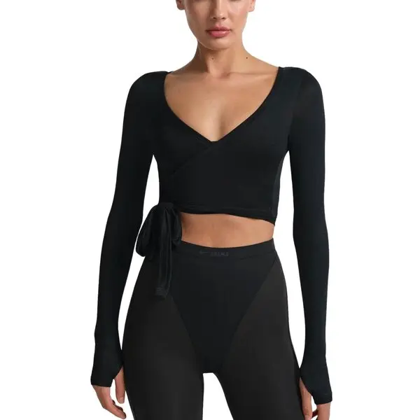 Nike X Skims Stretch Knit Wrap Long Sleeve Cropped Top