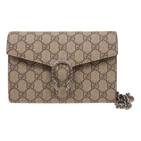 Gucci Dionysus Tiger Head Logo Canvas Chain Shoulder Bag - Camel
