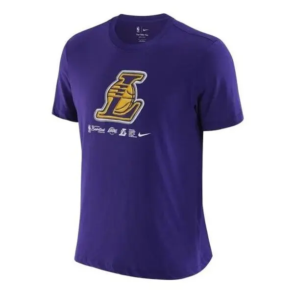 Nike Logo Alphabet Round Neck Short Sleeve Los Angeles Lakers Purple T-shirt - Default Colorway