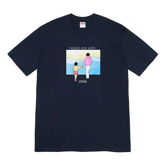 Supreme Fw19 Week 1 Heaven And Earth Tee Printing Short Sleeve Navy - Blue