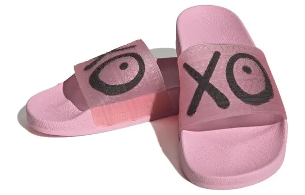 Adidas Adilette Slides With Graphic Detailing - Pink/black