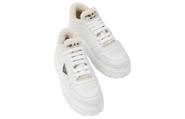 Prada Leather And Shearling Sneakers