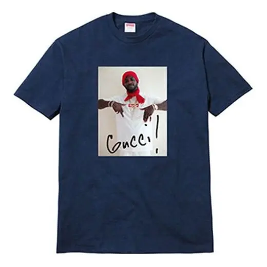 Supreme Fw16 Gucci Mane Tee Navy Character Printing Short Sleeve Navy - Blue