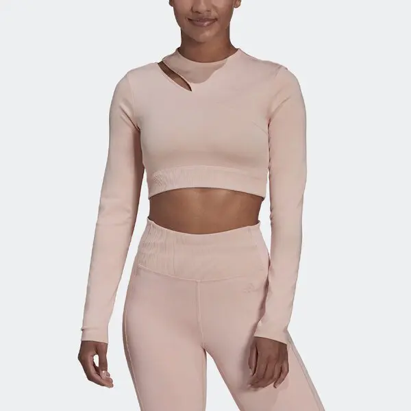 Adidas Long Sleeve Cropped Sports Top - Pink
