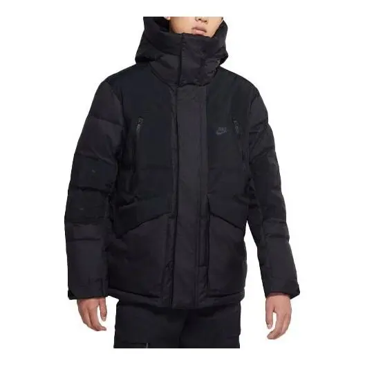 Nike Storm-fit City Series Logo Hooded Long Sleeves Solid Color Down Jacket Black