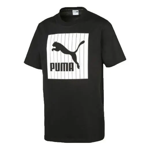 PUMA Sports Printing Logo Round Neck Short Sleeve - Black