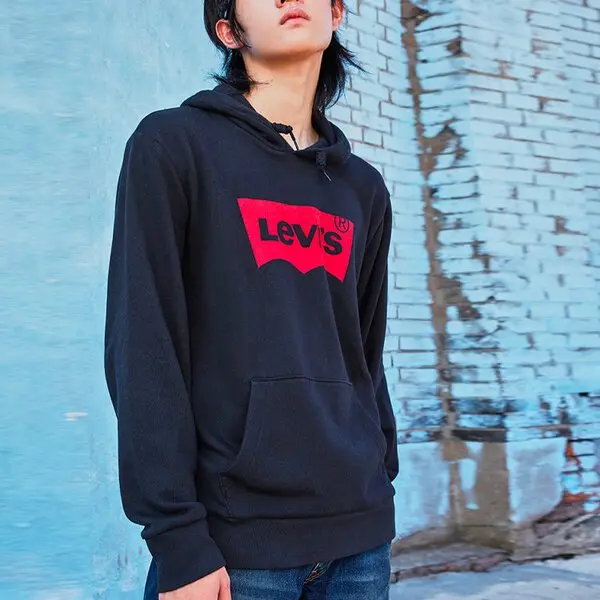 LEVI'S Logo Drawstring Hoodie - Black