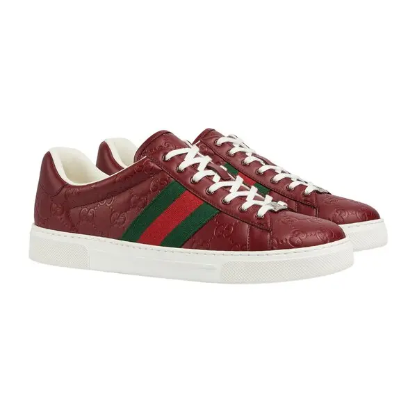 Gucci Ace Leather Sneakers - Red Monogram