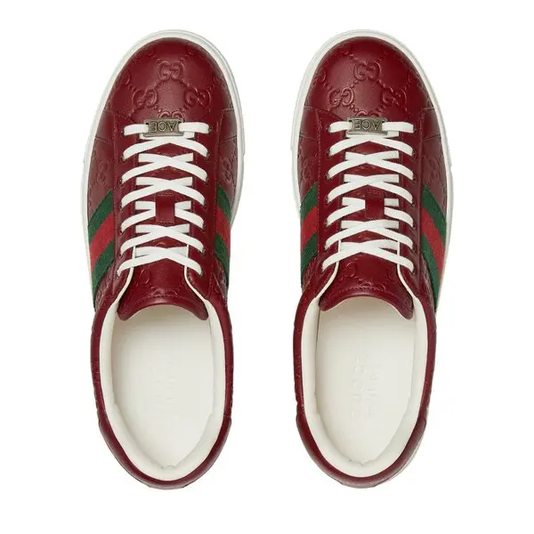 Gucci Ace Leather Sneakers - Red Monogram