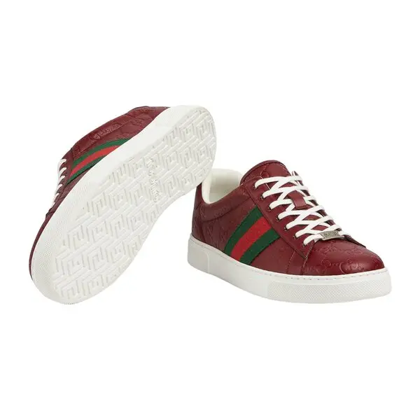 Gucci Ace Leather Sneakers - Red Monogram