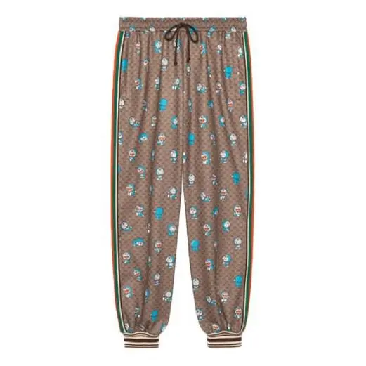 Gucci X Doraemon Ss21 Monogram Pants - Brown