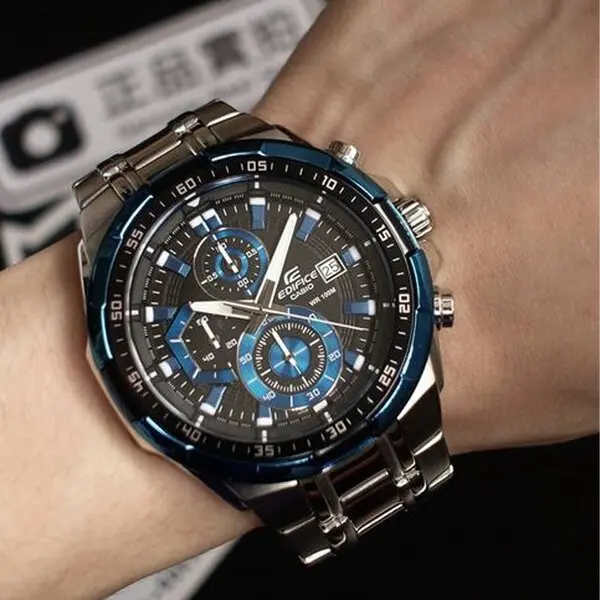 Casio Edifice Stainless Steel Link Strap Analog Watch - Black/blue