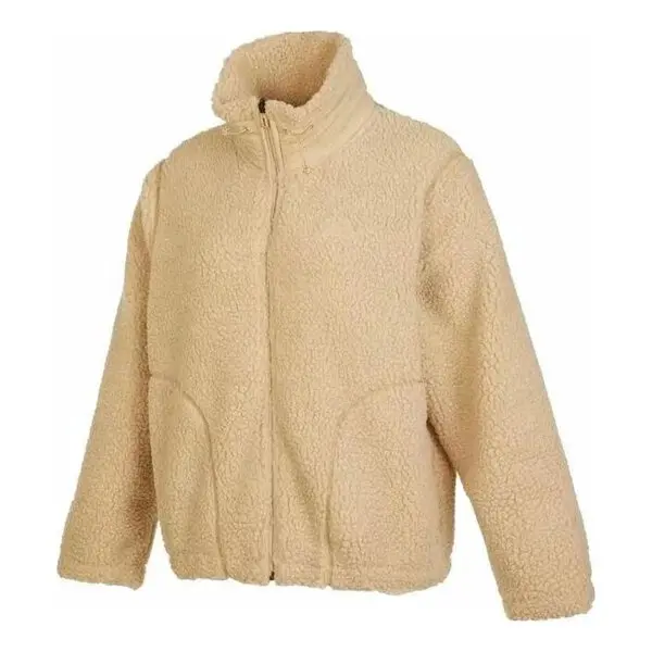 Adidas Fleece Zip-up Jacket With Stand Collar And Logo Detail - Tan
