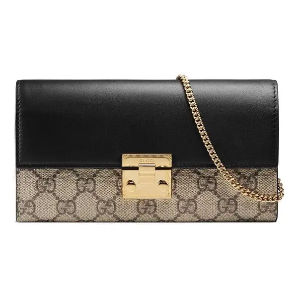 Gucci Padlock Chain Shoulder Bag In Metallic Logo Canvas - Brown