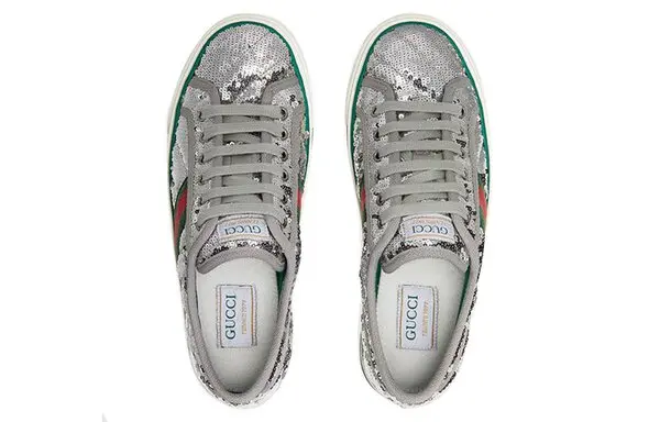 Gucci Tennis 1977 Sequin Sneakers - Silver/green/red