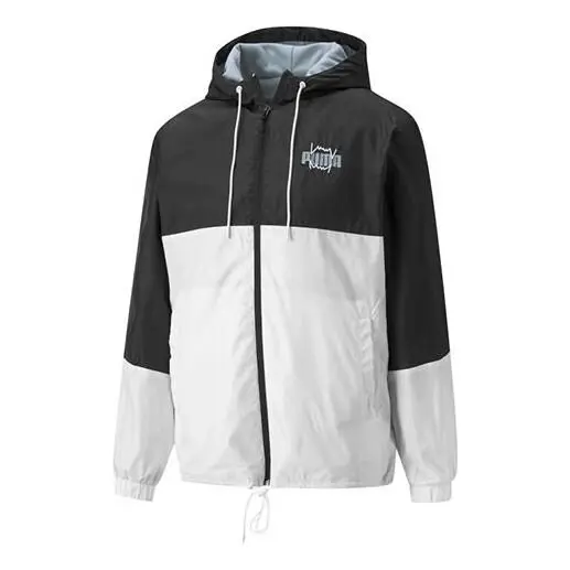 PUMA Mvp Colorblock Drawstring Hooded Woven Windbreaker Jacket - Black