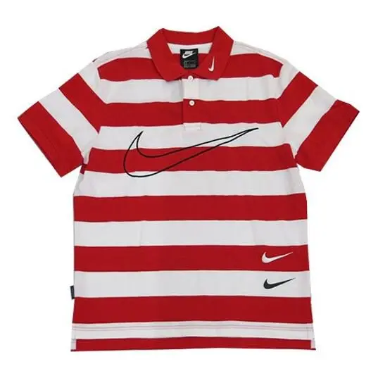 Nike Swoosh Stripe Short Sleeve Polo Red White