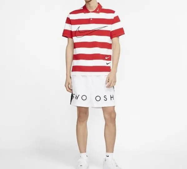 Nike Swoosh Stripe Short Sleeve Polo Red White