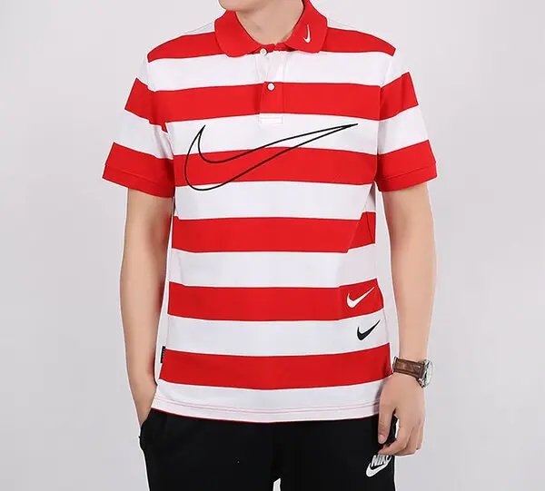 Nike Swoosh Stripe Short Sleeve Polo Red White