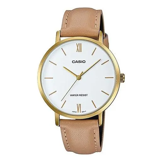 Casio Analog Quartz Watch With Leather Strap - Brown