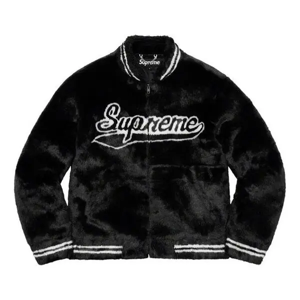 Supreme Faux Fur Varsity Jacket - Black/white